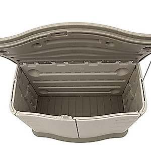 Rubbermaid Small Horizontal Resin Weather Resistant Outdoor Storage Shed, Olive and Sandstone, for Garden/Backyard/Home/Pool, 18 Ft³ Horizontal Shed