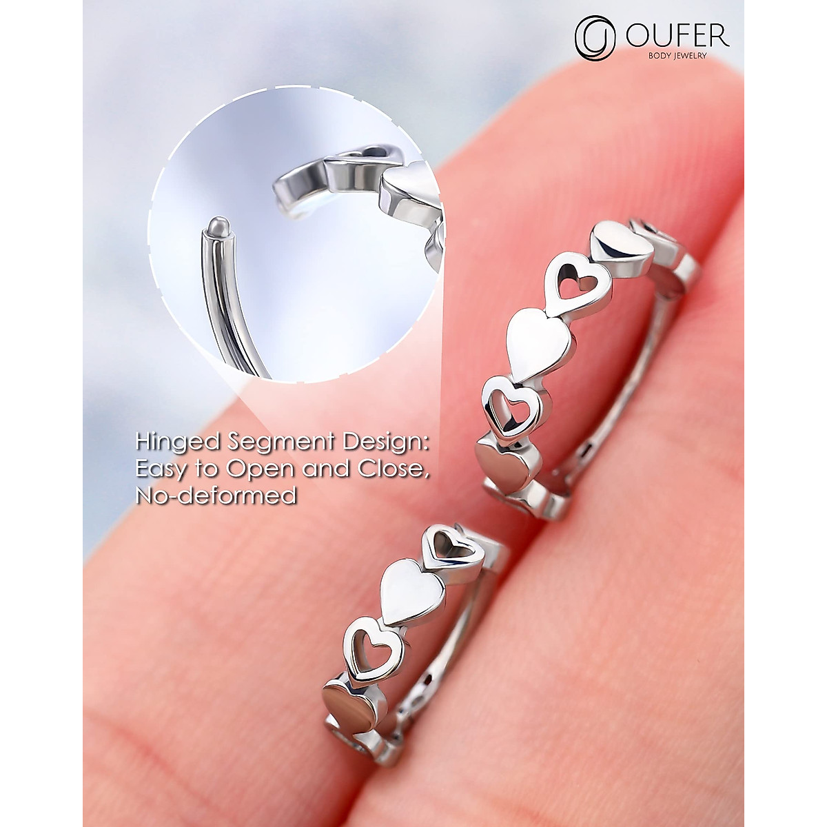 OUFER 16G Helix Earring Hoops, 316L Stainless Steel Helix Piercing Jewelry, Heart-Shaped Design Cartilage Earrings, Conch Daith Lobe Piercing Jewelry For Women And Men-10MM