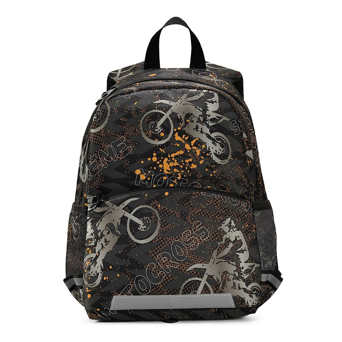 Glaphy Abstract Camo Motorcycle Kids Backpack for Boys Girls, Kindergarten Elementary Backpack with Chest Strap, Preschool Toddler Bookbag with Reflective Stripes