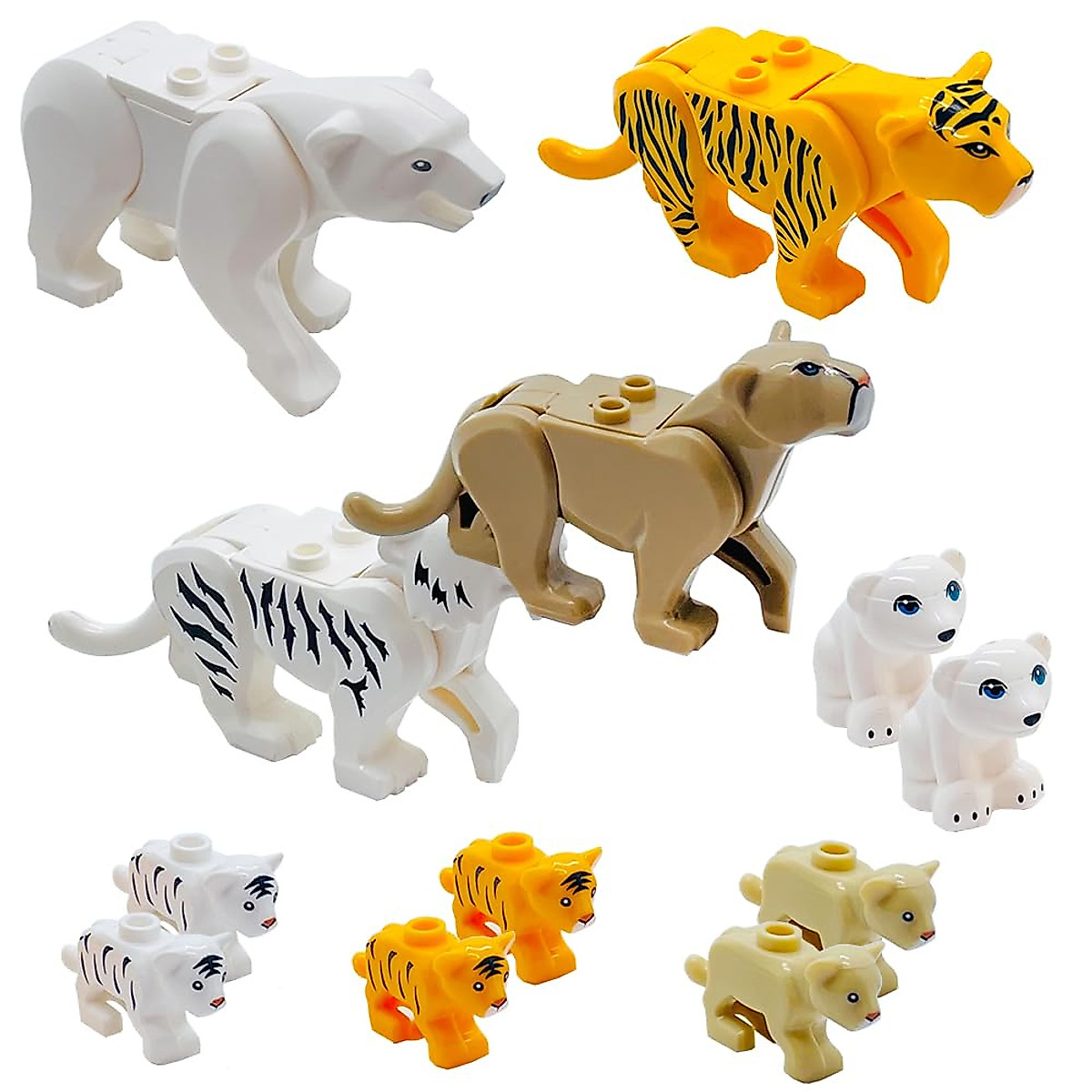 MIUTRUE 12pcs Animals Mini Figures Friends Sets with Baby Building Block Farm Zoo Animals Toy for Boys Girls 6-7-8-9-10-11-12 Kits Tiger Leopard Bear