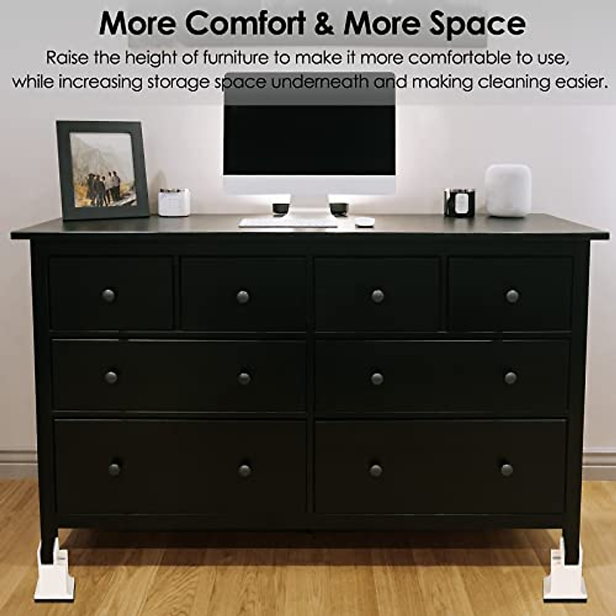 Affogato Bed Risers, Adjustable Furniture Risers with Screw Clamp, 4 Pack Heavy Duty Furniture Risers 3.4 Inch for Chairs, Desk, Cabinet, Sofa, Fit Leg Diameters 0-1.4”, Support Up to 5000lbs (White)