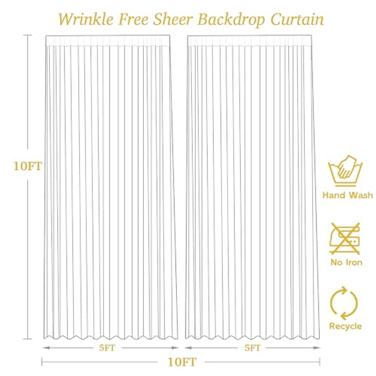 Tao-Ge 10ft x 10ft White Sheer Tulle Backdrop Curtains for Party Wedding Wrinkle Free Curtain Backdrops Drapes for Baby Shower Birthday Party Photo Back Drop Background Home Decorations