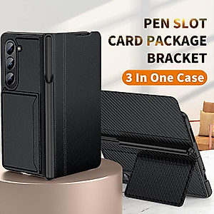 ioiFour Wallet Case for Samsung Galaxy Z Fold 5 with S Pen Holder and Kickstand, Artificial Leather Fully Wrapped Noble and Elegant Fully Protected Hard Case (Carbon Fiber Texture)