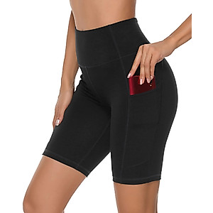 Stelle Womens High Waist Biker Cycling Fitness Gym Running Volleyball Workout Yoga Shorts (Medium, 8'' Black)