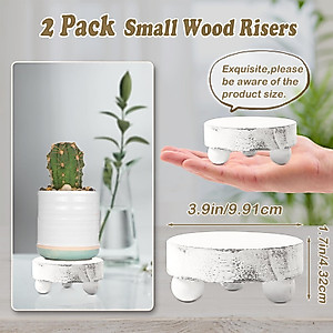 Ziluce Mini Wood Riser for Tiered Tray Decor, 2-Pack Small Wooden Risers for Display, 4-Inch Round Pedestal Stand, Distressed Farmhouse Risers for Home Decor - White