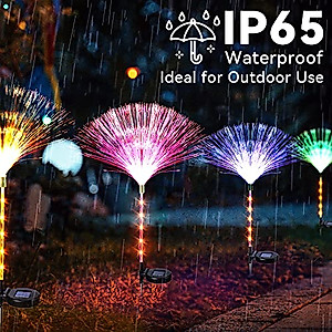 ODEETRONIC Solar Garden Lights Outdoor, 7 Color Changing Solar Powered Optical Fiber Lights, Waterproof Solar Flower Lights, Landscape Solar Stake Lights for Yard Pathway Patio Lawn Decor, 4 Pack