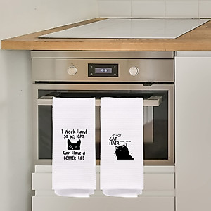 NEGIGA Cat Kitchen Towels 16x24 Set of 4, Black Cat Gifts, Cat Hand Towel, Cat Towels for Cat Lovers, Cat Dish Towel, Gifts for Cat Lovers, Cat Dad Gifts, Cat Mom Gifts, Cat Lady Gifts