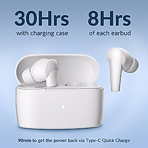 TONEMAC M3 Wireless Earbuds Noise Cancelling, Bluetooth Earphones Active Noise Cancellation,4 ENC Mic,30 Hours Playtime,Deep Bass, in-Ear Headphones Compatible with iOS/Android/PC, White