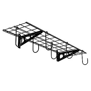 FLEXIMOUNTS Garage Wall Shevling, 1x4 ft w/ 6 Bike Hooks, 1-Pack Wall Shelf Garage Organization System w/ Bike Hangers, Garage Storage Rack Floating Shelves, 150lbs Weight Capacity