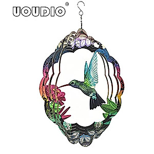 UOUDIO Stainless Steel Wind Spinner- 3D Indoor Outdoor Garden Decoration Crafts Ornaments (Hummingbird)