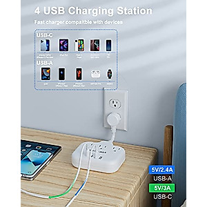 Multi Plug Outlet Splitter, 0.2ft Ultra-Short Cord Power Strip, 3 Outlets, 4 USB Ports, Multiple Outlet Extender, Non-Blocking, Non-Surge Protection for Cruise, Travel, Office, Dorm, Kitchen, White