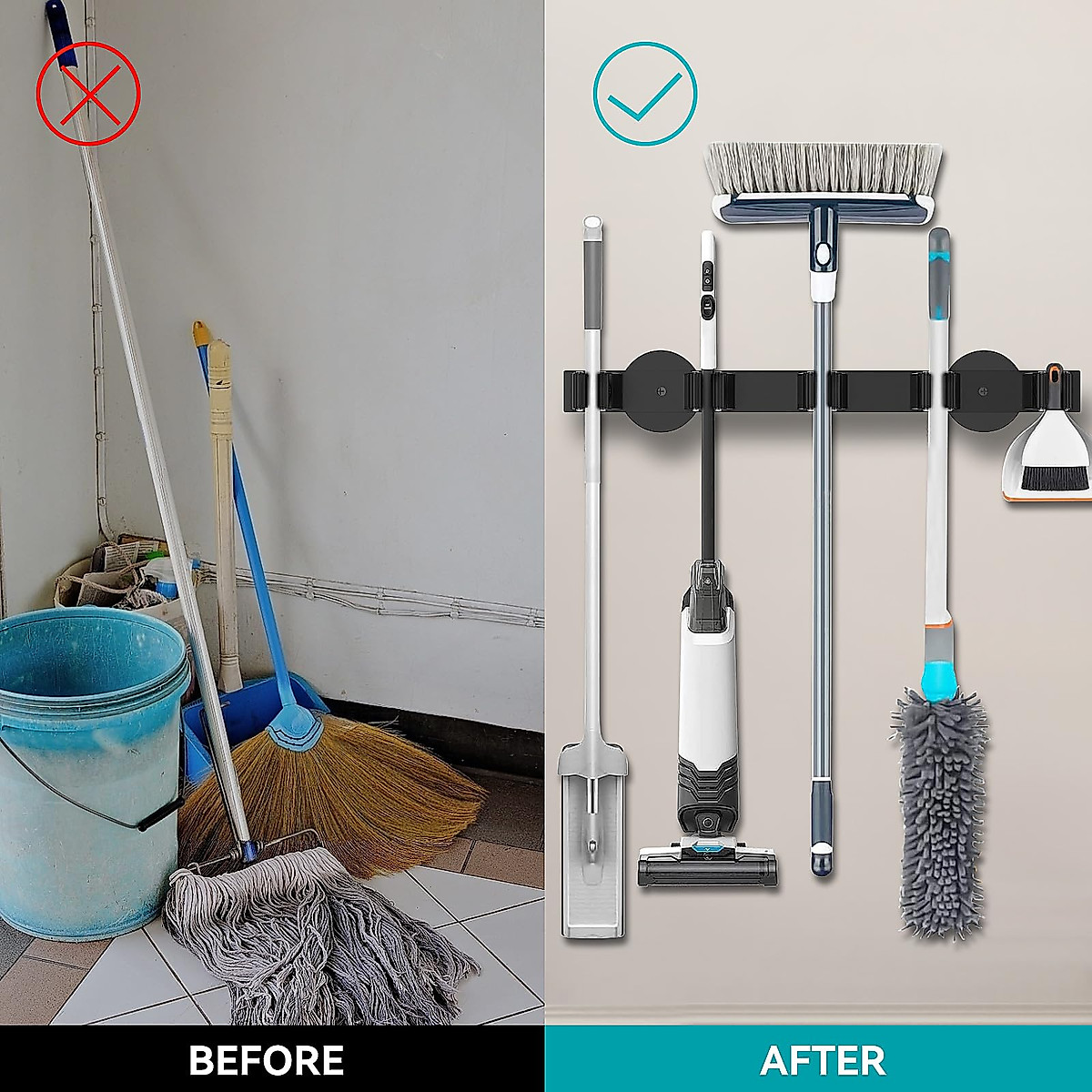 AIYOTAR Magnetic Mop Broom Holder, Strong Non Slip Magnetic Broom Mop Hanger, Heavy Duty Magnetic Hooks For Hanging Shovel Rake Tools, Wall Mounted Utility Storage Magnet Rack (5 Rack)