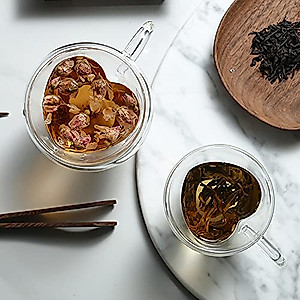 SKEMIX Heart Shaped Mug - Double Glass Coffee Cups With Heart - Double Layer Heart Cup - Heart Shaped Tea Cup - Clear Heart Mug - Heart Shaped Coffee Cup - Glass Heart Mug - Heart Shape Tea Cups