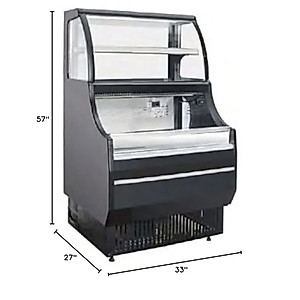 Commercial Refrigerator Open Air Dual Service Curved Top Glass Display Merchandiser 27" Black Coffee Shop NSF Showcase Cooler STP-2834