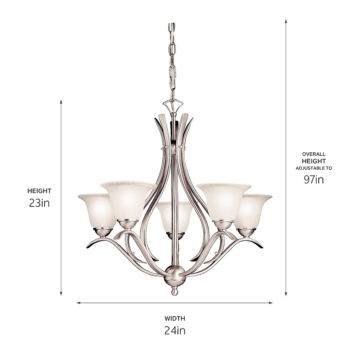Kichler Dover 23" 5 Light Chandelier with Etched Seeded Glass in Brushed Nickel