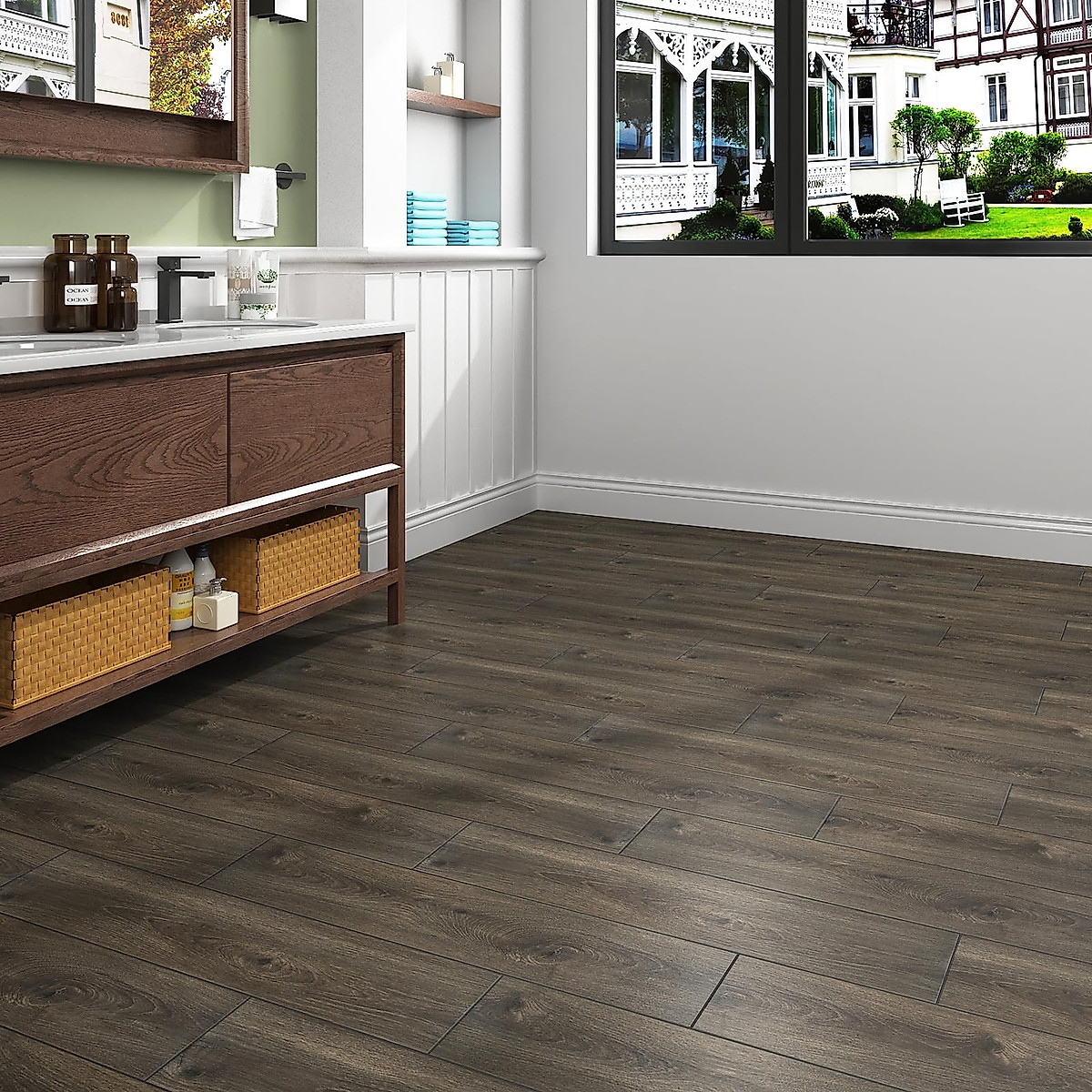 STICKEEP Peel and Stick Waterproof Vinyl Flooring - 24 Pack 6 x 36 in Kitchen & Bathroom Roll-on Floor Tiles