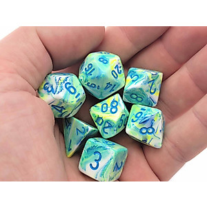 Garden Festive Luminary Dice with Blue Numbers 7+1 Dice Set 16mm (5/8in) Limited Edition Lab Dice Chessex