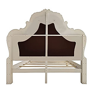 Acme Dresden Wooden Bed with Faux Leather Upholstery in Bone White