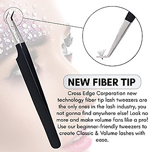 My Lash Tools Fiber Tip Lash Tweezers for Eyelash Extension Curved 45 Degree Angled Tweezer Best for Volume, Individual Isolation & Classic Lashes Stainless Steel Lash Supplies (Matte Black)