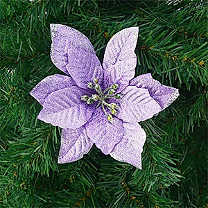 Christmas Glitter Flower Ornaments,Jchen 20Pcs Glitter Christmas Tree Ornaments Artificial Christmas Flowers Christmas Tree Decoration Flower for Home Party Wedding Decorations (Purple)