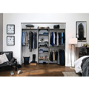 ClosetMaid SuiteSymphony Wood Closet Organizer Kit with Tower, 3 Hang Rods, Top Shelves, Adjustable, Fits Spaces 6 - 10 ft. Wide, Graphite Grey