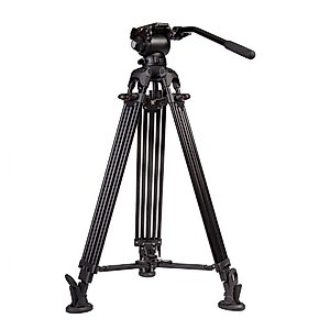 E-Image 2 Stage Aluminum Video Tripod w/GH03 Fluid Pan/Tilt Video Head, Maximum Height: 66.5″, 75mm Bowl, Variable Tilt/Drag, 11lb Capacity (EG03A2) - Black