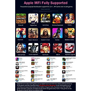 arVin Wireless Gamepad Controller for iPhone, iOS, Android, PC, Phone Game Controller for iPhone 15/14/13/iPad/MacBook/Samsung Galaxy S23/22/21/TCL/Tablet/Call of Duty Mobile/Genshin Impact/Diablo