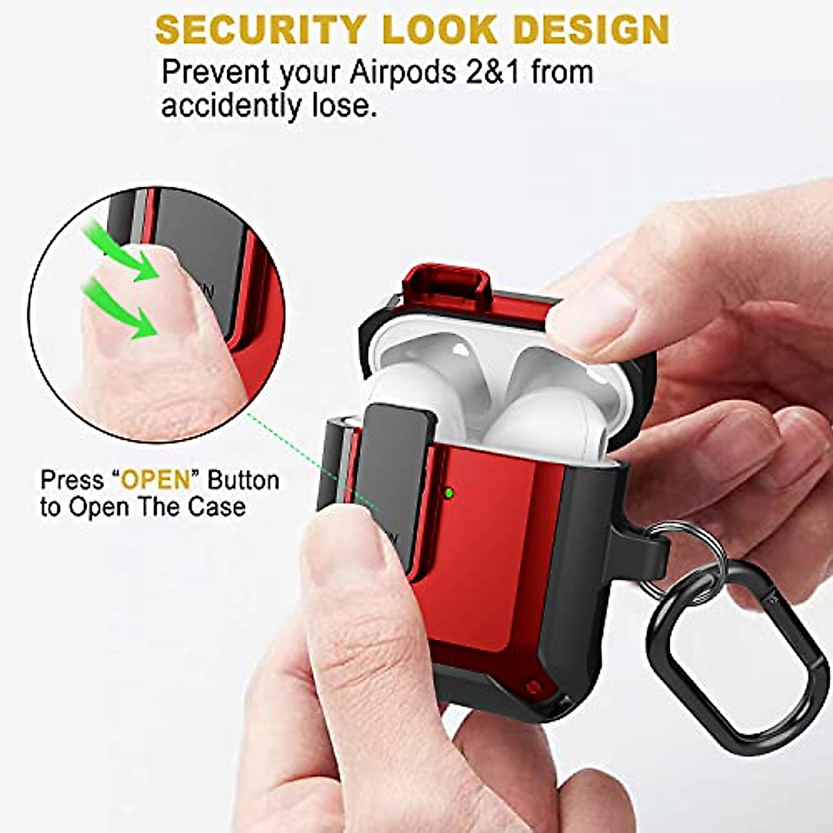 Wonjury Upgraded Armor [Secure Lock] Airpod Case,Shockproof AirPods Cover Cool Case Designed for Apple AirPod 2&1 Wireless Cases for Men Women (Black/Red)