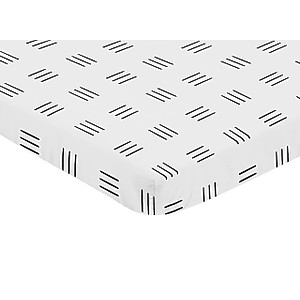 Sweet Jojo Designs White and Black Boho Mudcloth Boy Girl Fitted Mini Crib Sheet Baby Nursery Portable Crib Pack and Play Black and White Bohemian Woodland Tribal Southwest Mud Cloth Hatch Triple Line