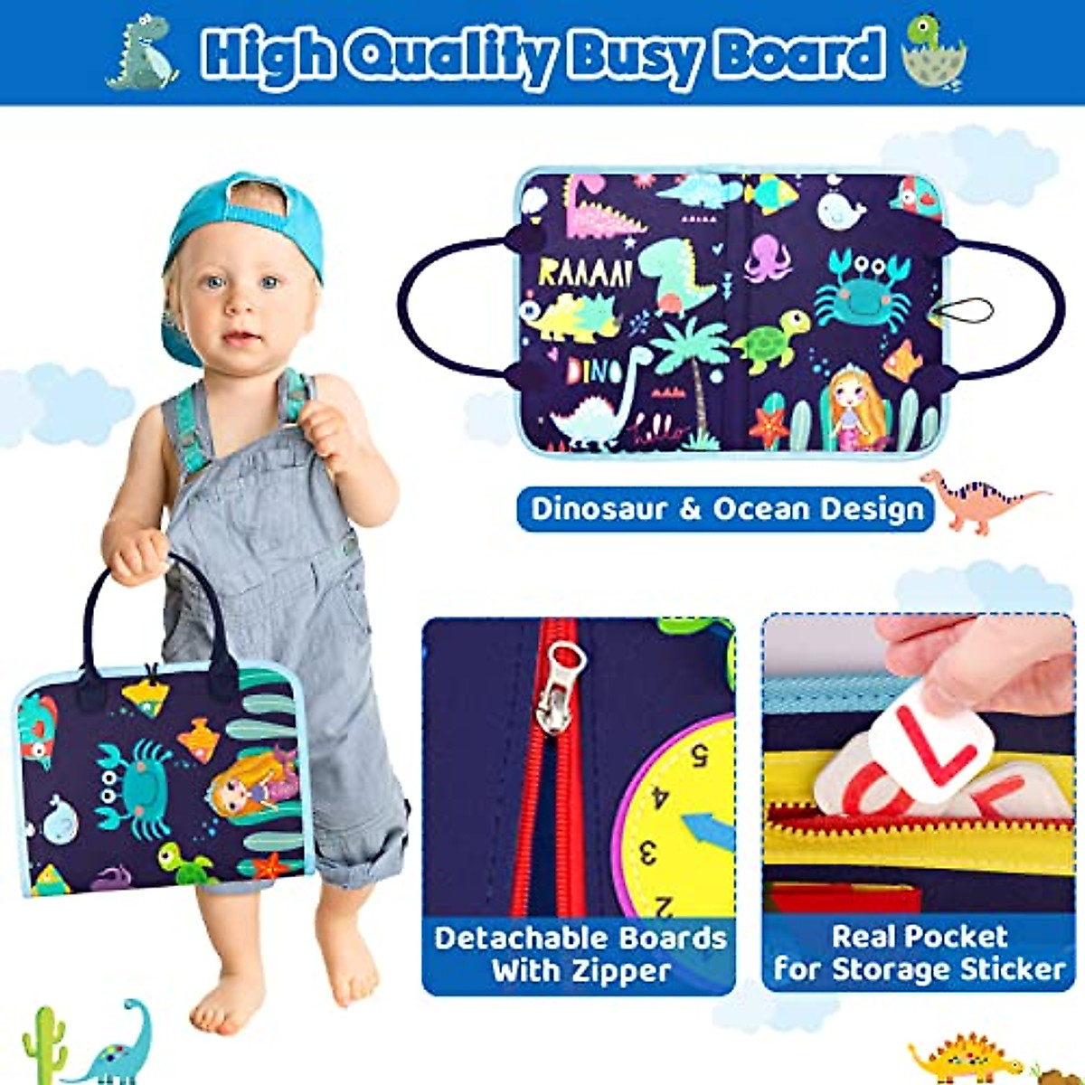 HONGDDY Busy Board, 20 in 1 Montessori Toys for Toddler, Sensory Board with Extra DIY Page for Learning Fine Motor Skills and Travel, Preschool Educational Learning Toys Gift for Boys Girls