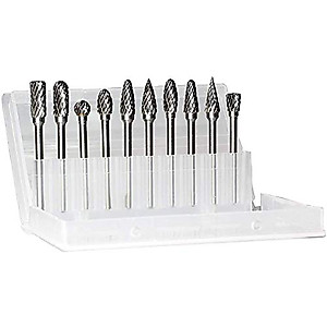 Carbide Burr Set JESTUOUS 1/8 Inch Shank with 1/4 Inch Head Double Cut Rotary Burrs Die Grinder Drill Bits for Woodworking Engraving Drilling Carving,10pcs