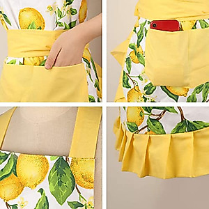 Thick Lemon Cotton Women's Kitchen Apron Adjustable Cooking Baking Garden Chef Apron with Pocket (Vintage style)
