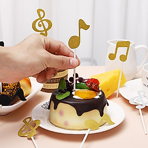 Healifty 18PCS Glitter Music Notation Birthday Cake Toppers Birthday Party Decor for Baby Shower Wedding Birthday Party (Golden Silver Black)