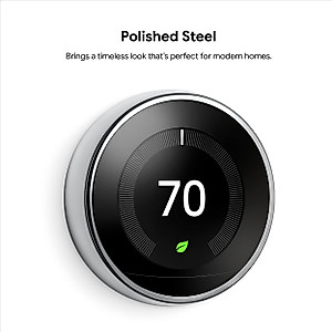 Google Nest Learning Thermostat - 3rd Gen (2015) - Programmable Smart Thermostat for Home - Works with Alexa - Polished Steel