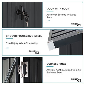 Verano Garden 8’x6’ Outdoor Storage Shed, Galvanized Metal Steel Shed,Double Door W/Lock, Garden Storage for Backyard, Patio, Lawn (96.65"x63.39"x77.17)