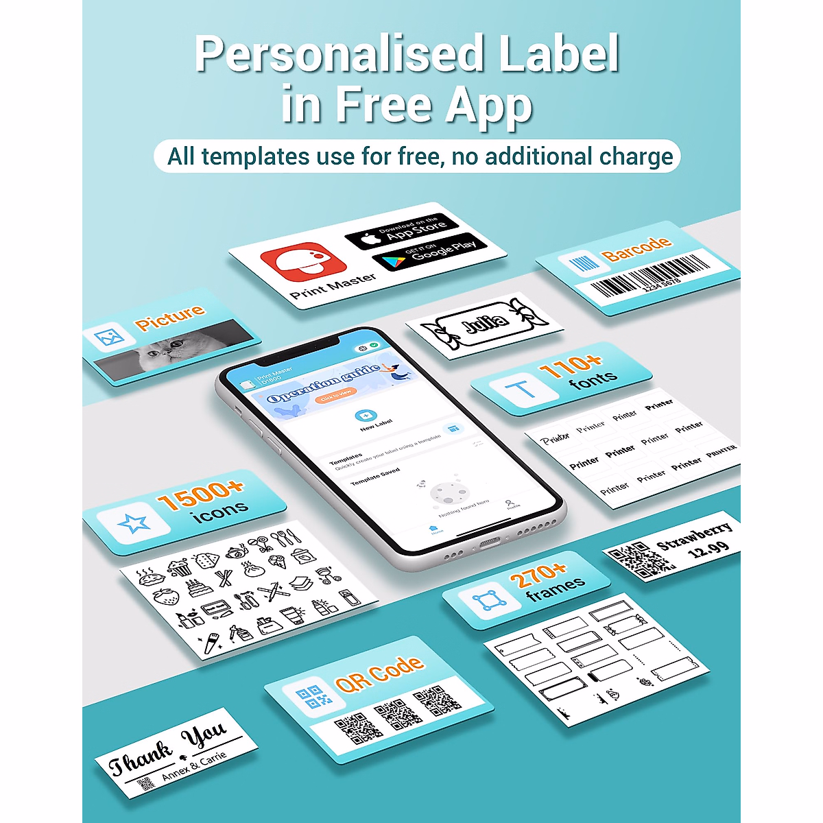 Vixic Label Maker Machine with Tape D1600 Label Maker Bluetooth Label Printer Sticker Maker for Phone Labeler Machine with Multiple Templates for Home, Office, School, Storage, Kitchen, Gift Labeling