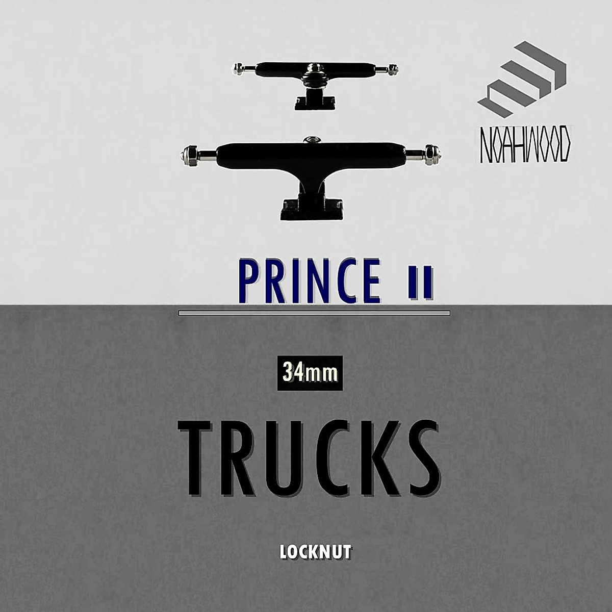 NOAHWOOD Fingerboards Parts Professional Prince II Trucks (34mm) + Update Self-locking Nuts (Black)