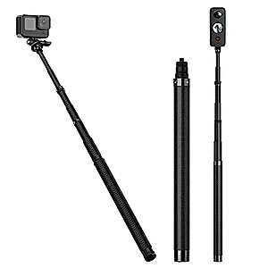 Selfie Stick for GoPro Insta360, Carbon Fiber Selfie Pole for Go Pro Max Hero 11 10 9 8 7 6 5 Insta 360 One RS X2 Go 2 DJI Action 2 AKASO Monopod Lightweight Waterproof Extension (116cm/45 inch)