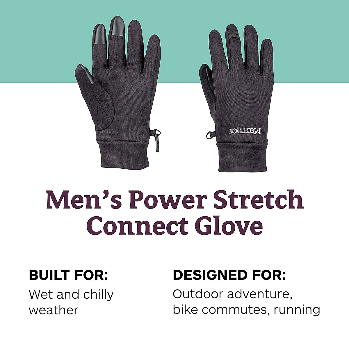 MARMOT Men's Power Stretch Connect Touchscreen Gloves, Black, Medium