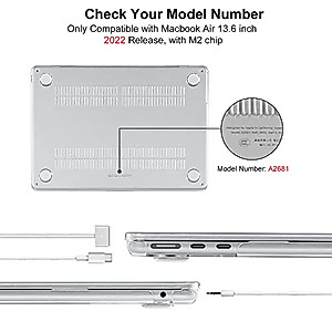 EooCoo Compatible with New MacBook Air 13.6 inch Case 2022 A2681 M2 Chip with Retina Display，Plastic Hard Shell Case + TPU Keyboard Skin Cover + Polishing Cloth + Screen Protector - Crystal Clear