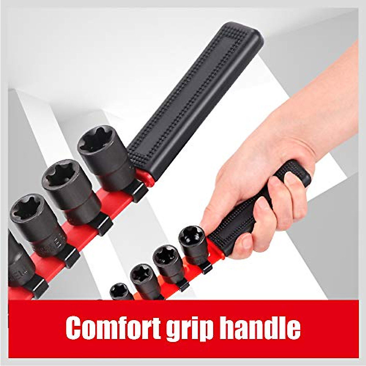 SEDY 11-Piece E-Torx Socket Set - Star Socket Set with Socket Rail, External Torx Socket with Socket Organizer, External Torx Socket Set, E4 E5 E6 E7 E8 E10 E12 E14 E16 E18 E20 Reverse Torx Socket Set
