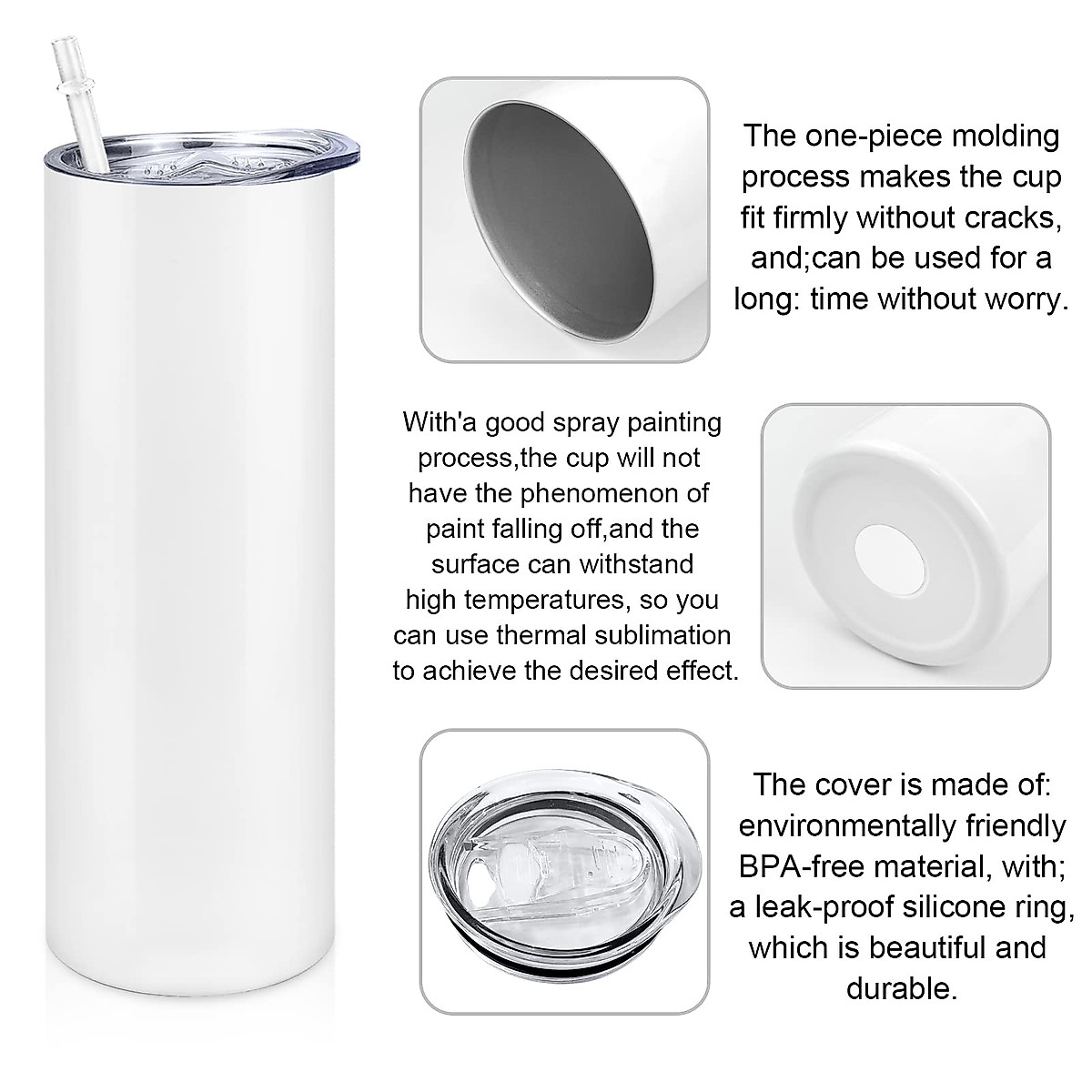 Amgkonp 25 Pack Straight Skinny Sublimation Tumbler 30oz with Straws and Lids,Stainless Steel Blank Skinny Double Wall Vacuum Insulated Tumblers Bulk,Stainless Steel Water Tumbler for DIY