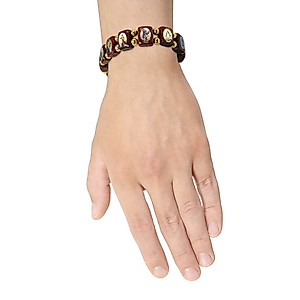 Catholica Shop Catholic Religious Wooden Stretch Devotional Bracelets with Assorted Color Images of Saints, Jesus, and Mary. Made in Brazil