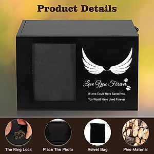 Woiworco Pet Urns for Dogs Ashes, Large Wooden Funeral Cremation Urns with Photo Frame, Memorial Keepsake Box with Black Flannel as Lining, Urn for Dog or Cat Ashes, Loss Pet Memorial Remembrance Gift