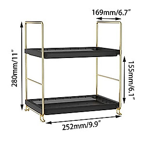2-Tier Standing Corner Shower Caddy - Shelf Bathroom Corner Stand with Drainage Holes, Shower Organizer Corner Standing Stand Up Bathtub Shower Shelf for Bathroom Living Room (Black & Gold)