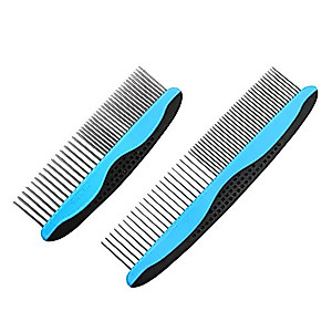 Pets First 2 Pack Dog Comb Small & Large PET Comb for Small & Large Breeds & Areas. Premium Anti-Slip Comfort Grip Ergonomic Handle for Your Dog & Cat with Durable Stainless-Steel