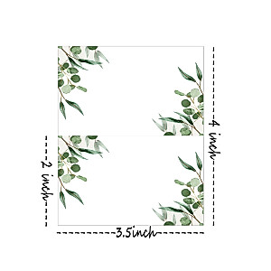 Place Cards 3.5 x 4 Inch Tented Blank Table Cards Greenery Place Cards for Wedding or Party Name Cards for Table Setting Reserved Seating Dinner Place Cards Seating Place Cards for Tables,100 Pcs