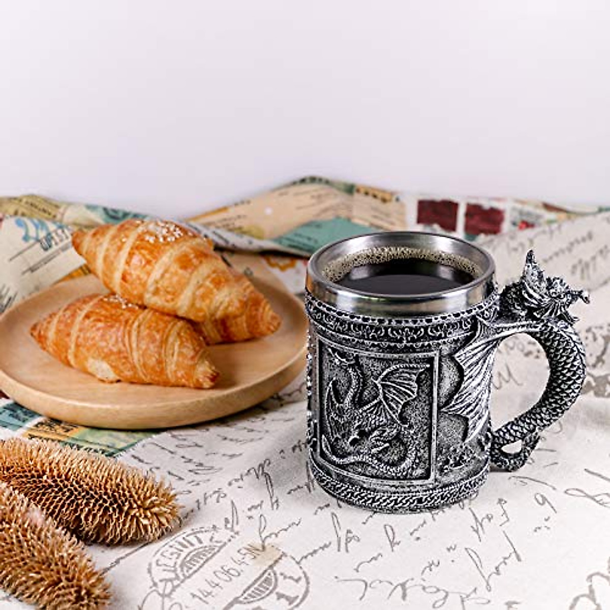 Medieval Roaring Dragon Mug - Dungeons and Dragons Beer Stein Tankard Drink Cup - 14oz Stainless Coffee Mug for GOT Dragon Lovers Collector - Ideal Novelty Gothic Father Day Gift Party Decoration
