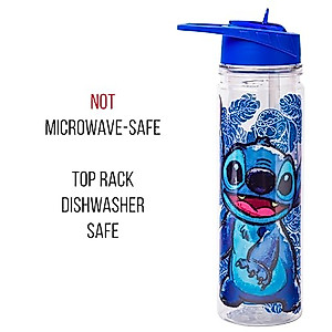 Silver Buffalo Lilo and Stitch Floral Sketch Glitter Double Walled Tritan Water Bottle, 18-Ounce