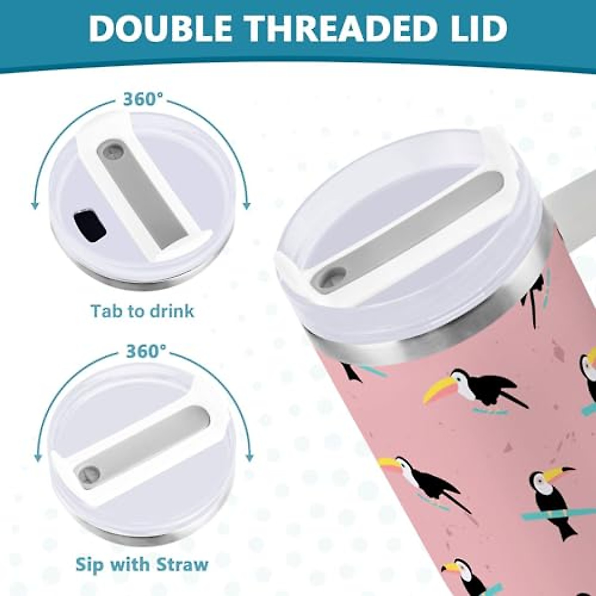 ARGTILDN 40 oz Tumbler Tropical Toucans Birds Insulated Travel Mug with Handle and Straw Lid Stainless Steel Vacuum Coffee Cup Tea Beverage Container Water Bottles for Car Sports office